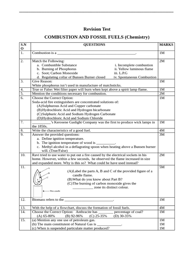 Revision Test-Combustion and Fossil Fuels | PDF | Combustion | Fuels