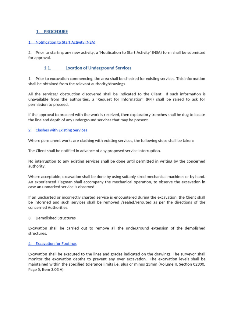 Excavation Procedure and Guidelines | PDF