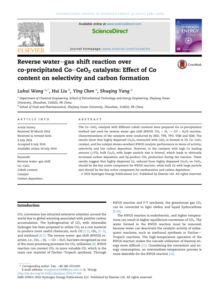 Reverse Water-Gas Shift Reaction Over Co-Precipitated Co-CeO2 Catalysts ...