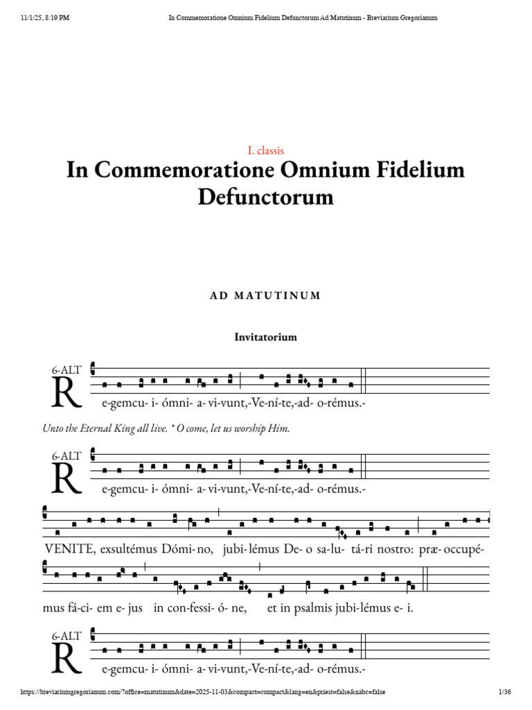 In Commemoratione Omnium Fidelium Defunctorum Ad Matutinum - Breviarium ...