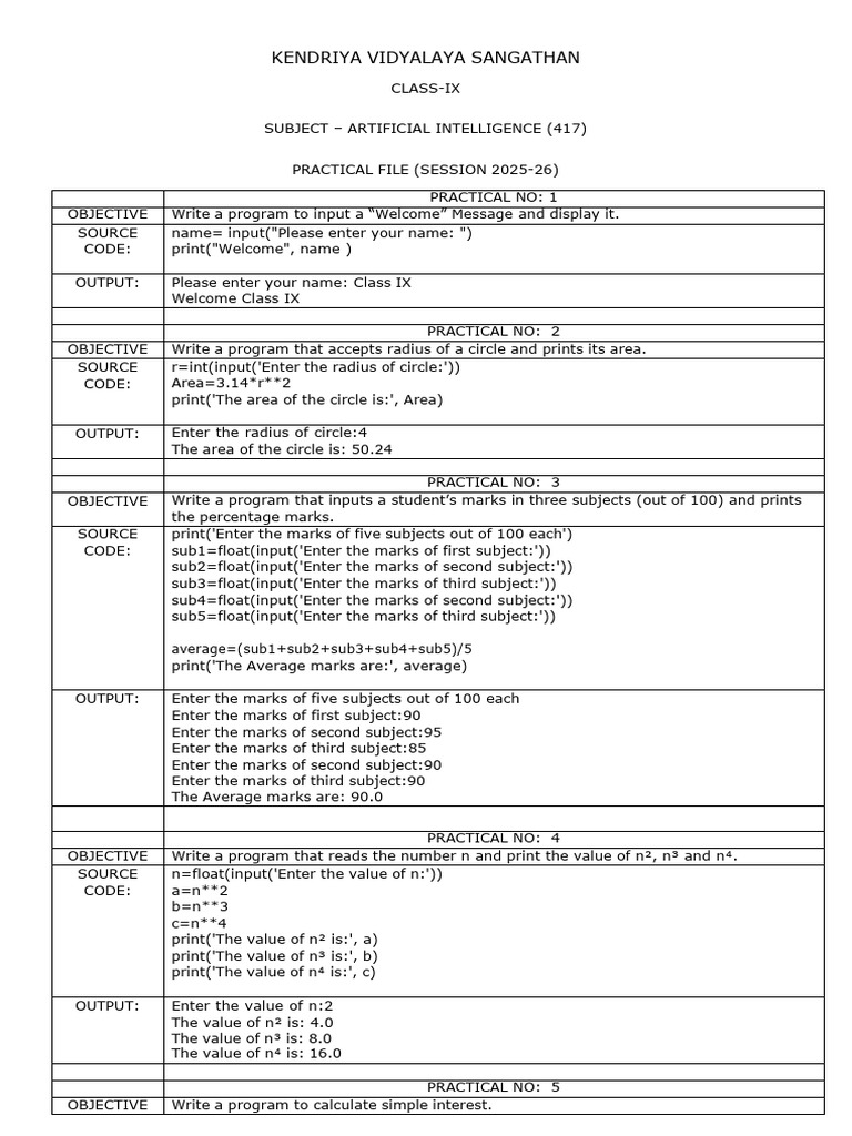 Class IX AI Practical File 2025-26 | PDF | Fahrenheit | Length