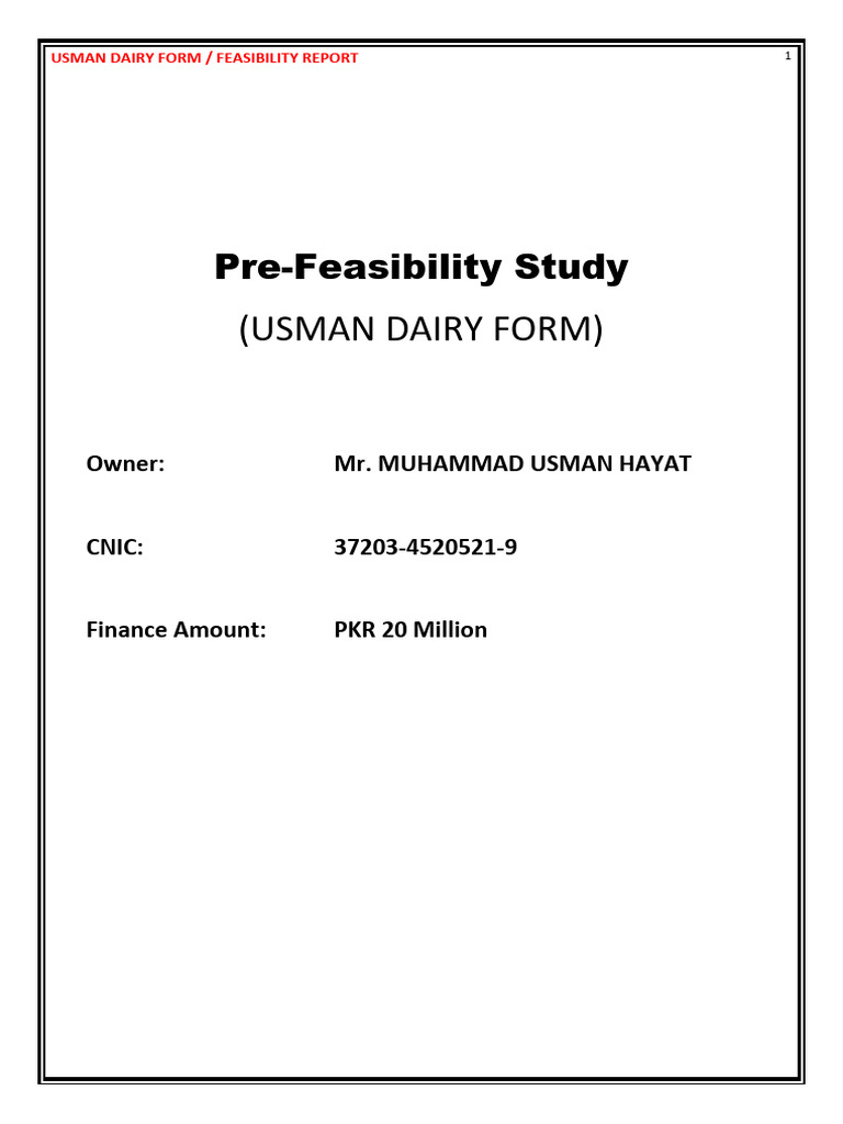 Usman Dairy Farm Feasibility Report | PDF | Dairy | Agriculture