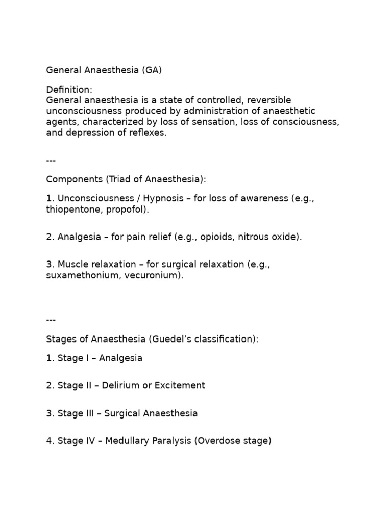 General Anaesthesia (GA) | PDF | Clinical Medicine | Medical Specialties