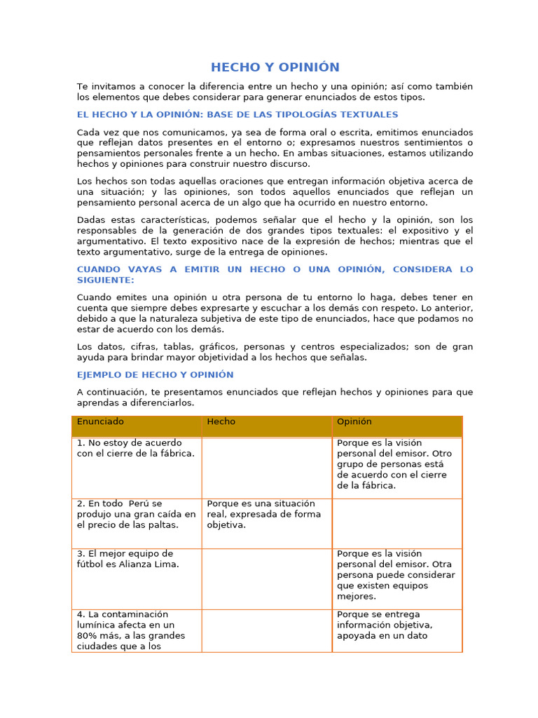 Hecho y Opinión | PDF