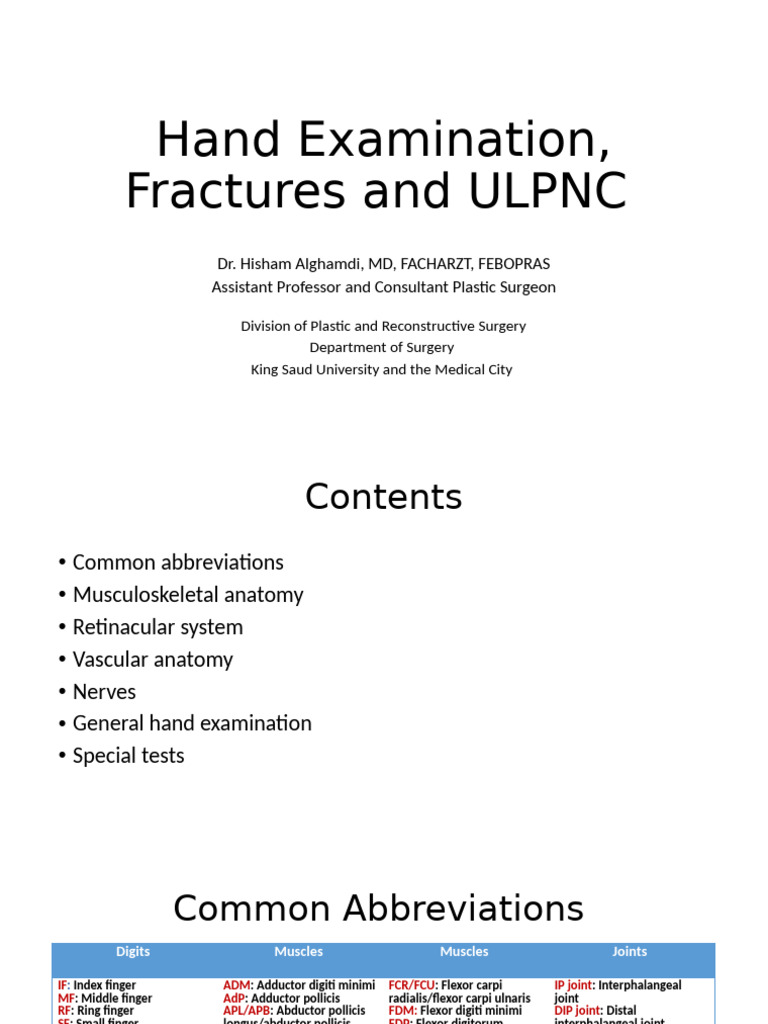 Hand Examination, Fractures and Peripheral Nerve Compressions | PDF ...