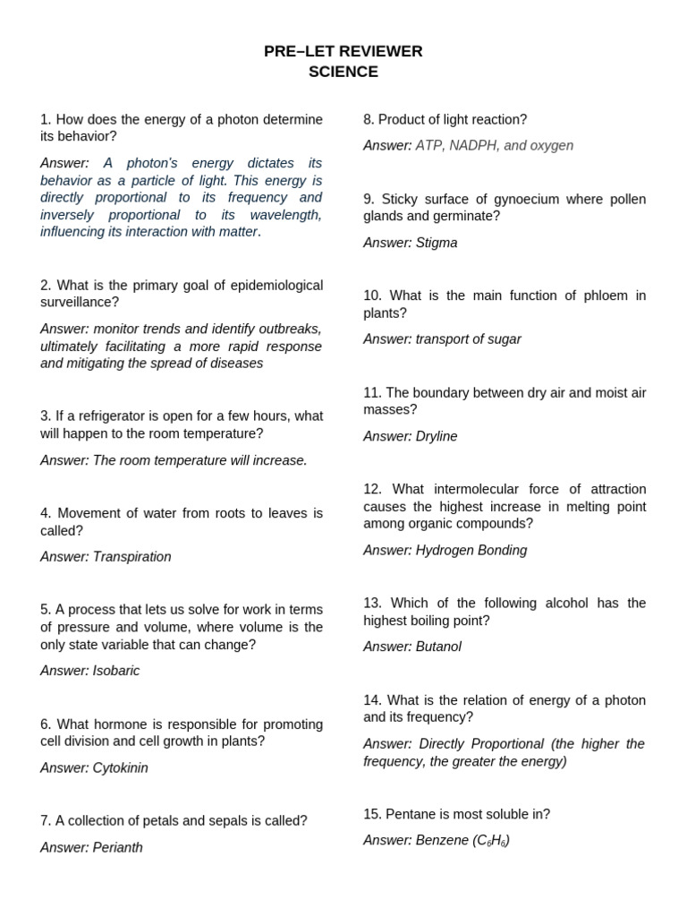 Pre Let Reviewer Science Major 1 | PDF | Chemical Polarity