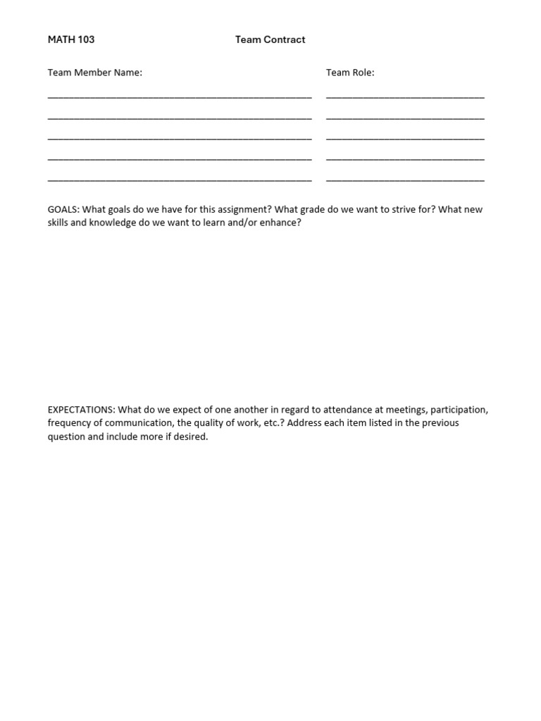 MATH103 2 Team Contract | PDF