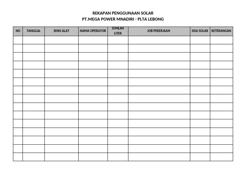 Rekap Penggunaan Solar PLTA Lebong | PDF
