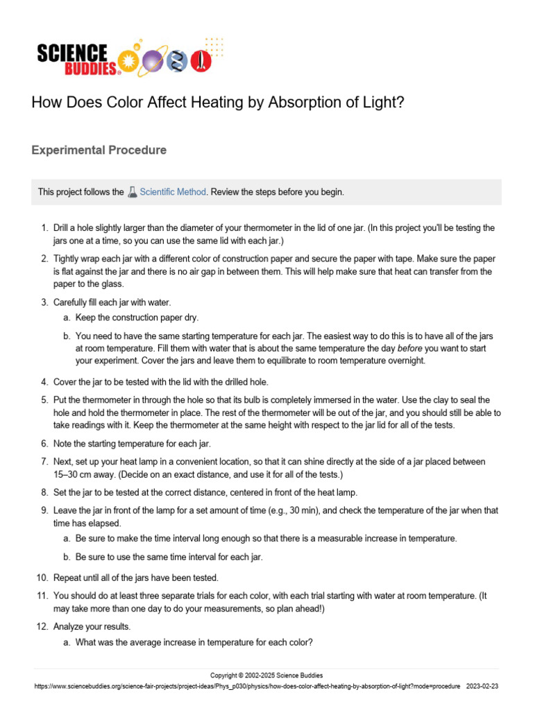 How Does Color Affect Heating by Absorption of Light | PDF ...
