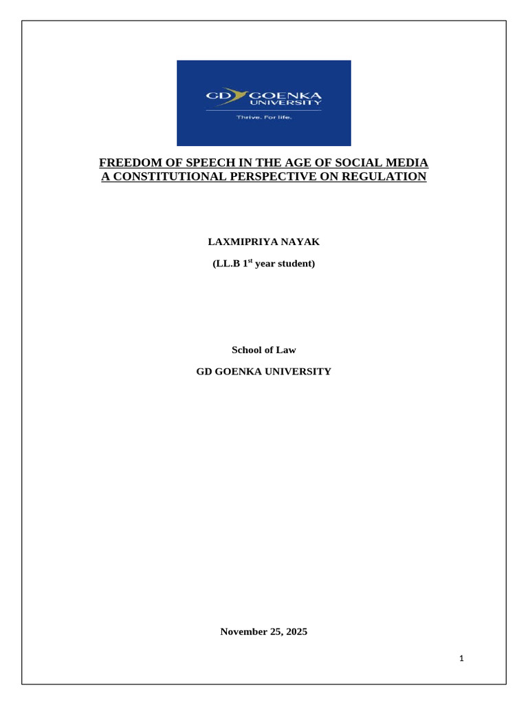 Constitution Assignment (Freedom of Speech in The Age of Social Media ...