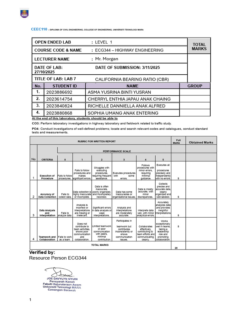 Lab 7 California Bearing Ratio (CBR | PDF