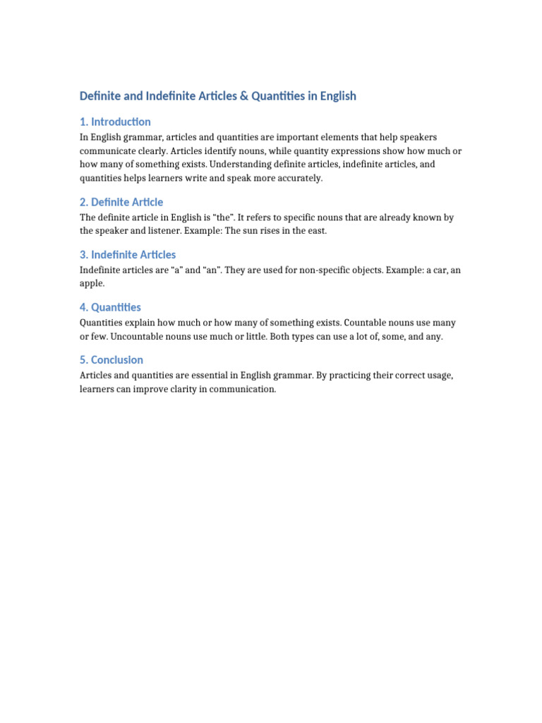 English Articles Quantities | PDF