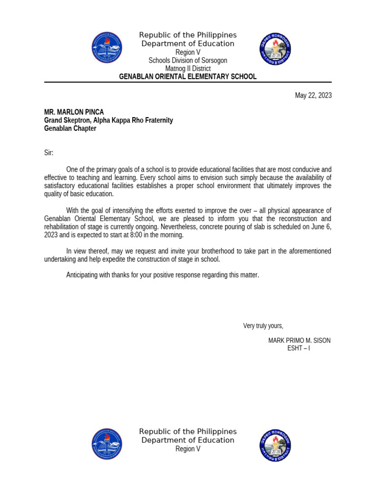 Invitation Letter For The Construction of Stage | PDF | Fraternities