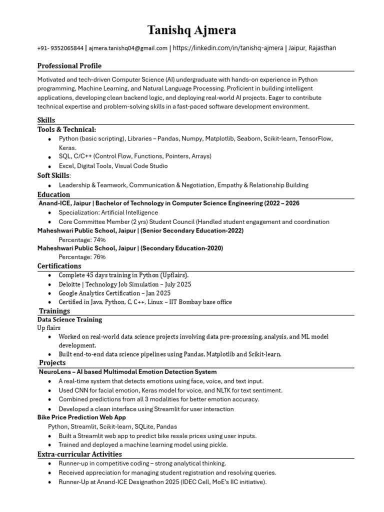 Tanishq(Resume)Edited (1) | PDF | Python (Programming Language) | Web ...