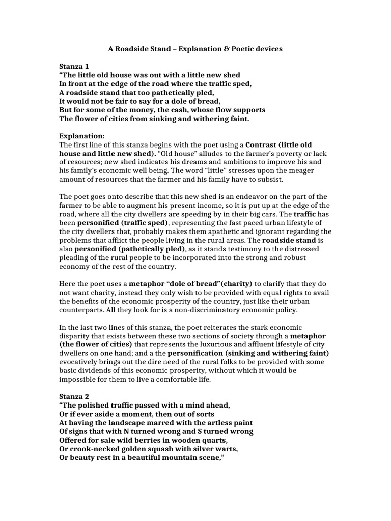 A Roadside Stand - Explanation of The Poem | PDF