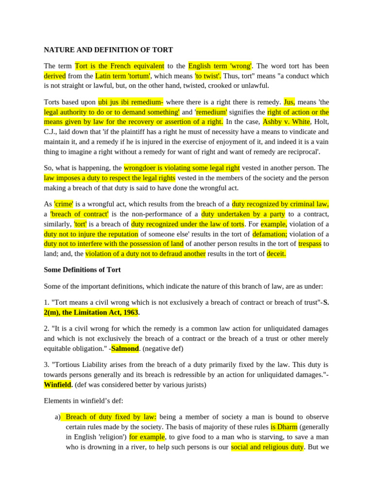 Nature and Definition of Tort | PDF | Tort | Damages