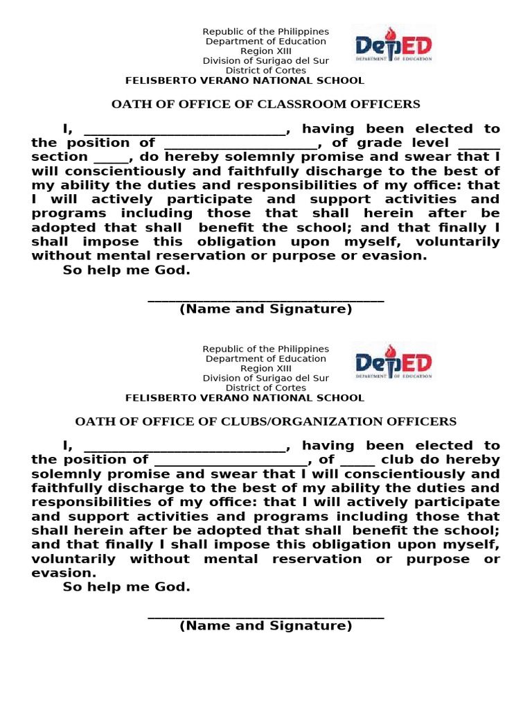 Induction of Officers Oath | PDF | Oath Of Office | Oral Communication