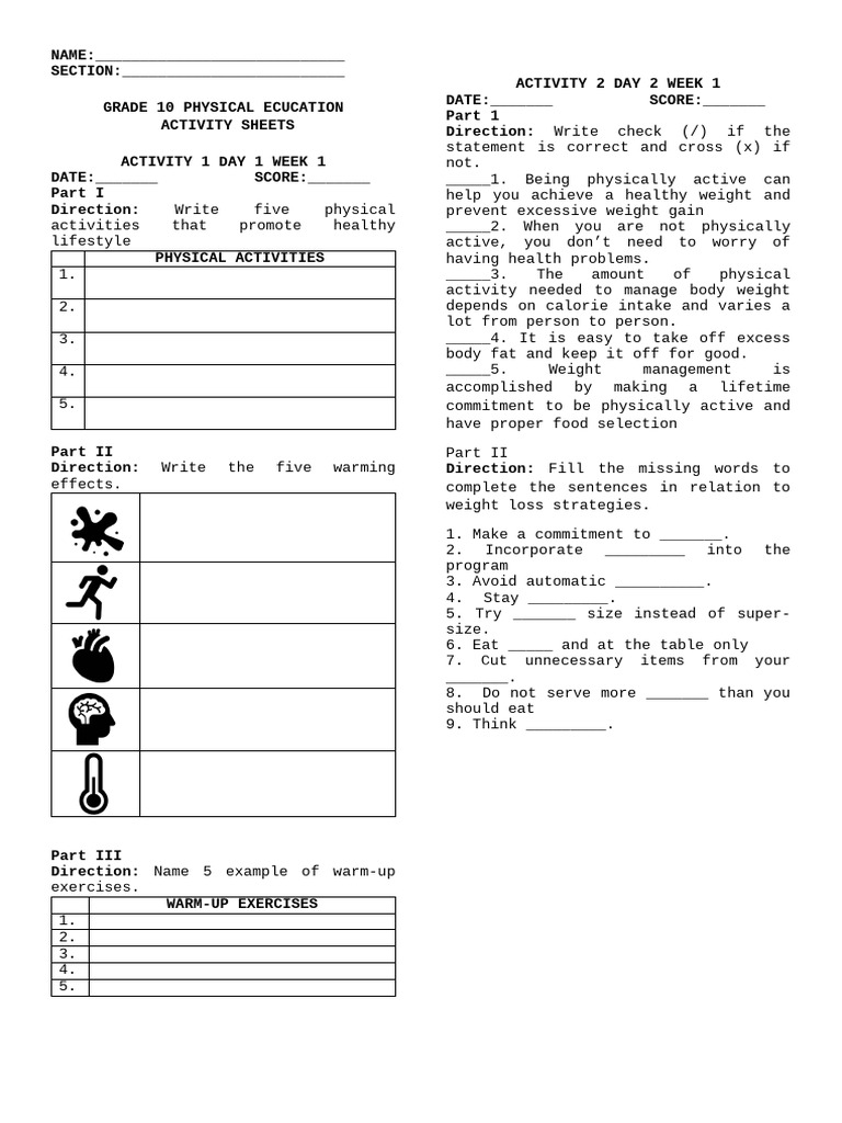 Activity Sheets in Pe d14 10 q2 For Students | PDF | Eating | Eating ...