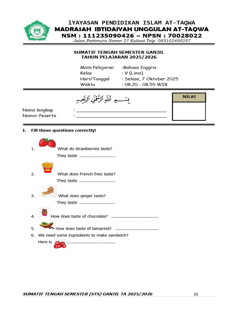 Sts Bhs Inggris Kelas 5. 2025 | PDF | Foods | Cuisine