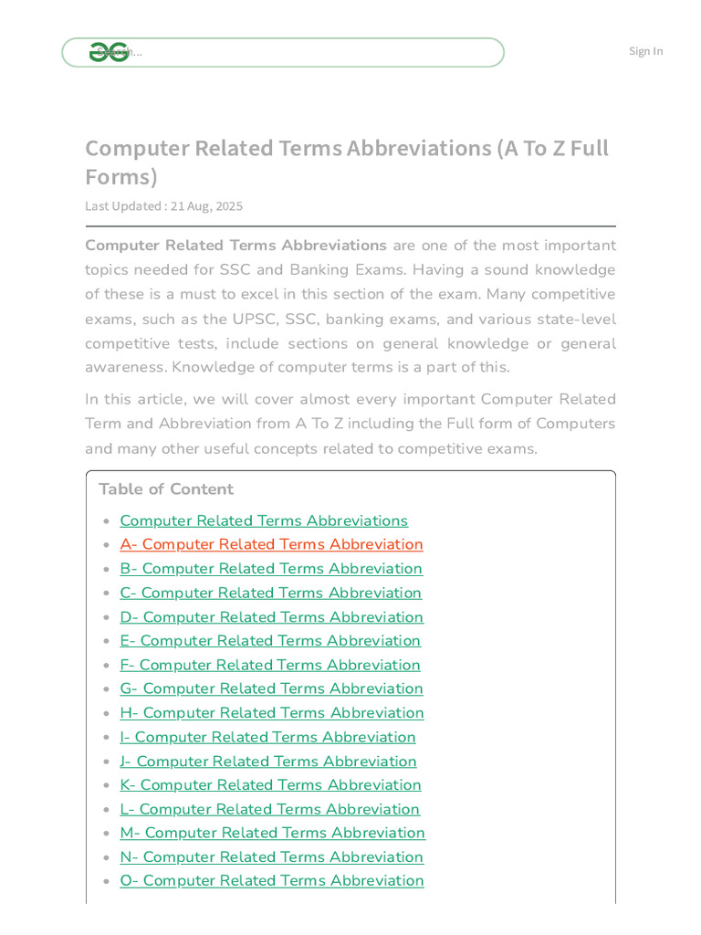 Computer Related Terms Abbreviations (A To Z Full Forms ...