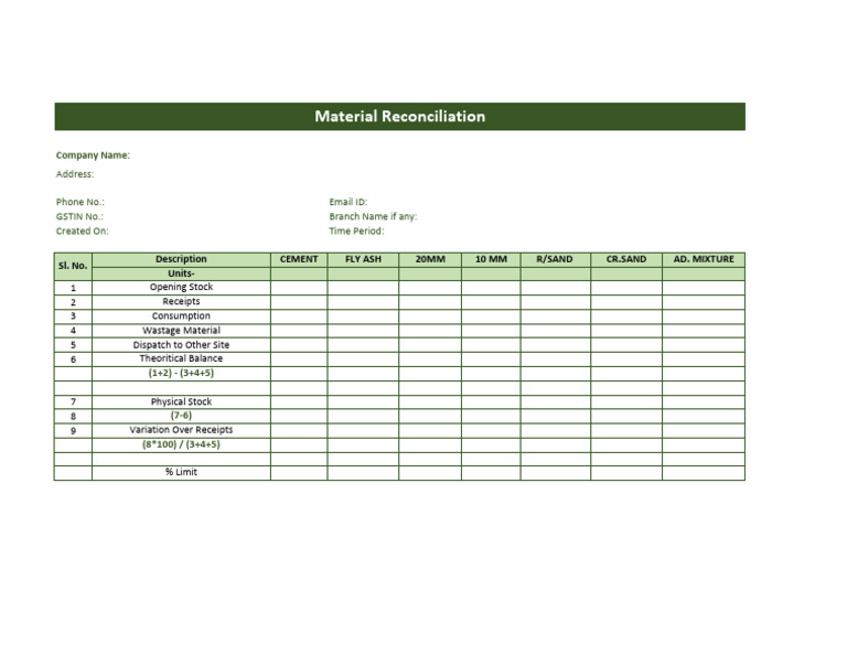 Material Reconciliation Report Format | PDF