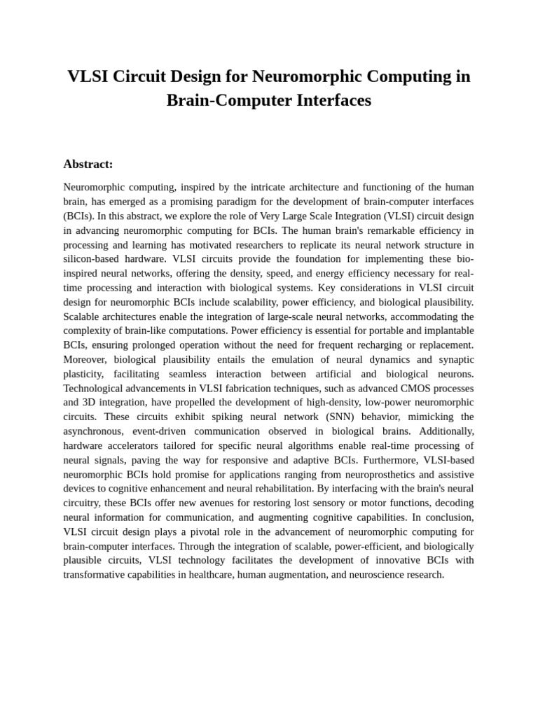 VLSI Circuit Design For Neuromorphic Computing in Brain Computer ...