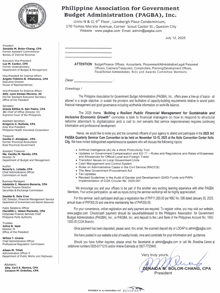 2025 3rd PAGBA Letter Invite Participants | PDF
