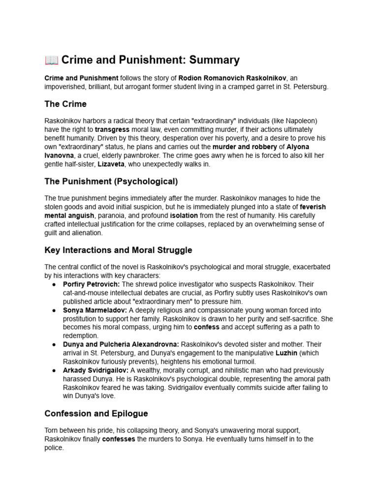 Summary of Crime and Punishment Book | PDF | Crime And Punishment