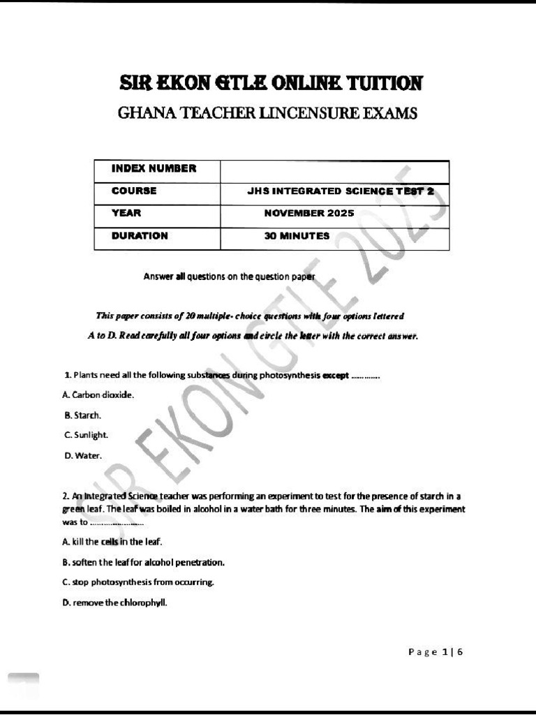 Sol To JHS INTEGRATED SCIENCE TEST 2 (SIR EKON AND HIS TEAM) 13-Dec ...