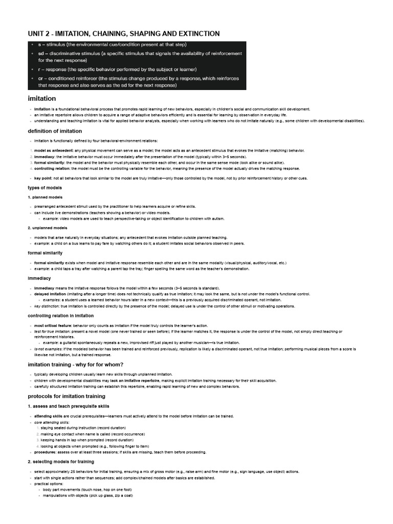 Unit 2 - Imitation, Chaining, Shaping and Extinction | PDF ...