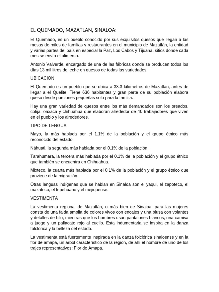 Quesos y Cultura en El Quemado, Sinaloa | PDF | Chihuahua (estado) | Ropa