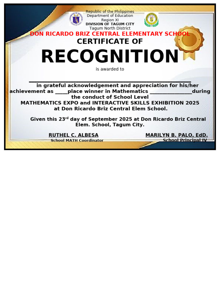 Certificate Math Expo 2025 School Level | PDF