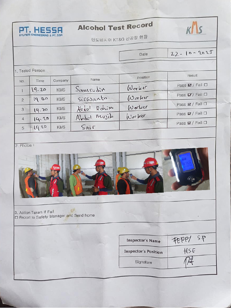 Alcohol Test - Wednesday, 22 October 2025 - KMS | PDF