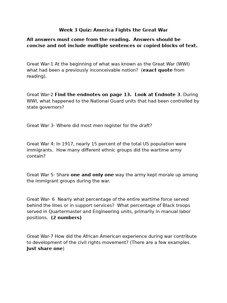 Week 3 Quiz: WWI Key Concepts | PDF