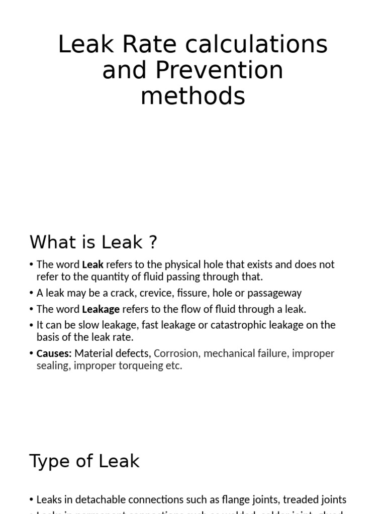 Leak Rate Calculation and Prevention | PDF | Leak | Gases
