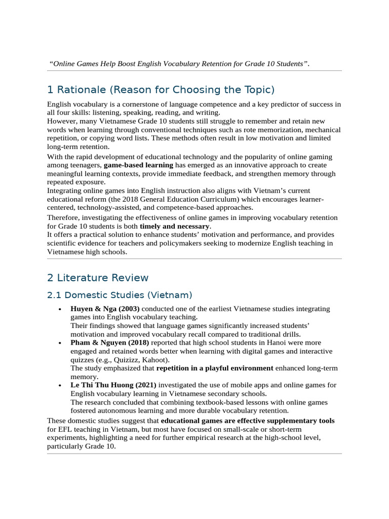 Reason For Choosing The Topic and Literature Review | PDF | Learning ...