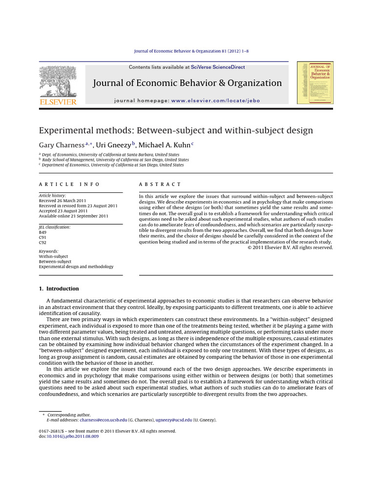 Experimental Design in Economics | PDF | Fixed Effects Model | Experiment