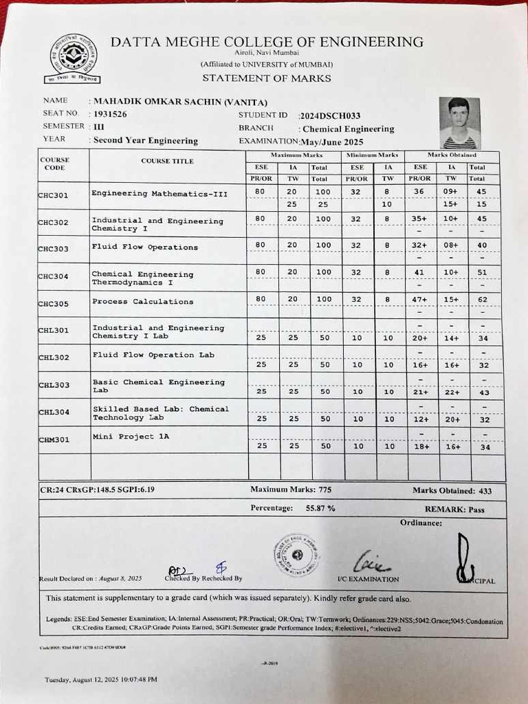 Chemical Engineering Marks Statement | PDF | Mechanics | Thermodynamics