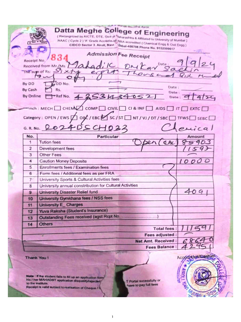 Fees Receipt | PDF