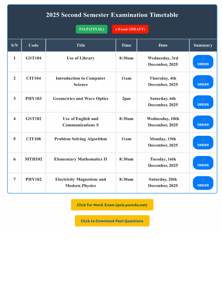 Exam Timetable | PDF