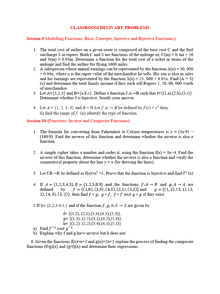 Classroom Delivery Problems in Functions | PDF | Boolean Algebra ...