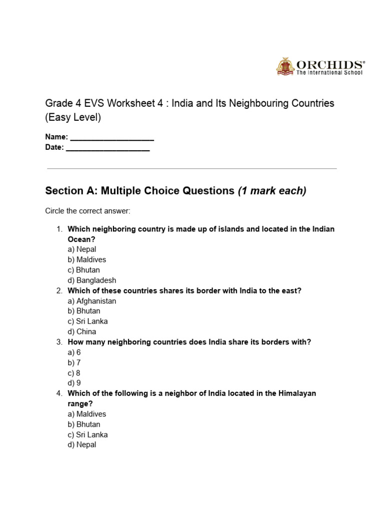 Grade 4 EVS: India and Neighbors Worksheet | PDF | Chess | Chess Theory
