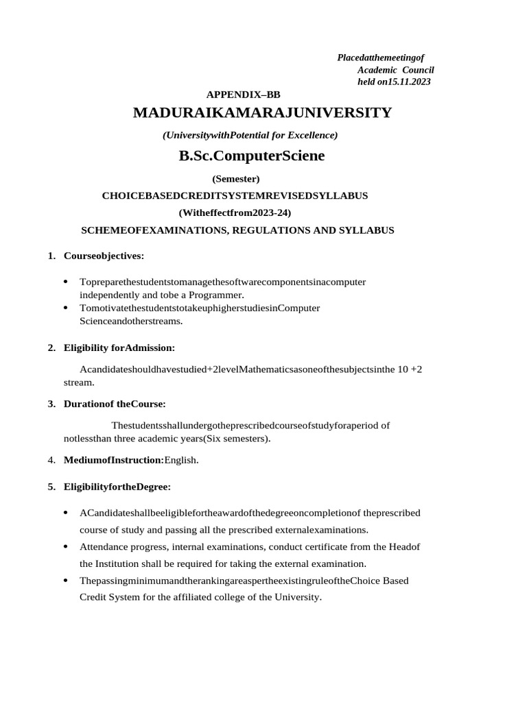 B.sc. Computer Science New Syllabus | PDF | Science | Computer Science