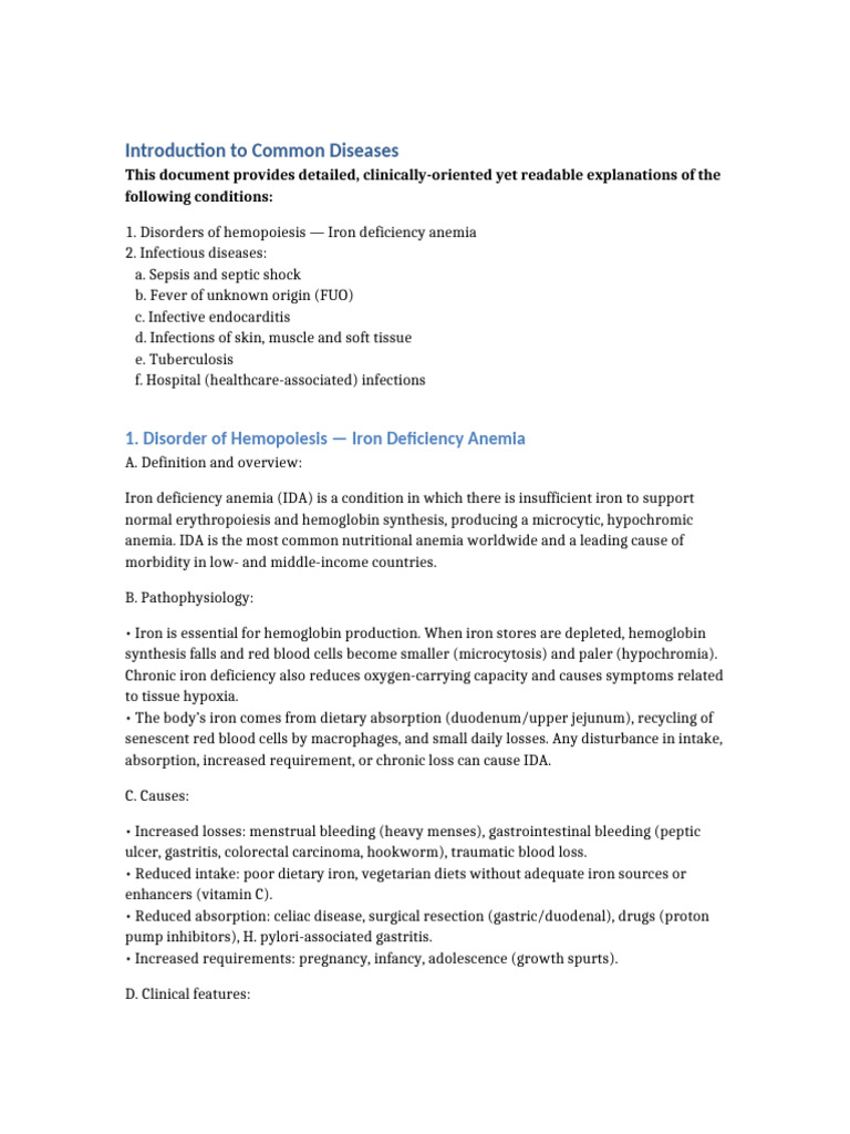 Overview of Common Diseases and Conditions | PDF | Tuberculosis | Sepsis