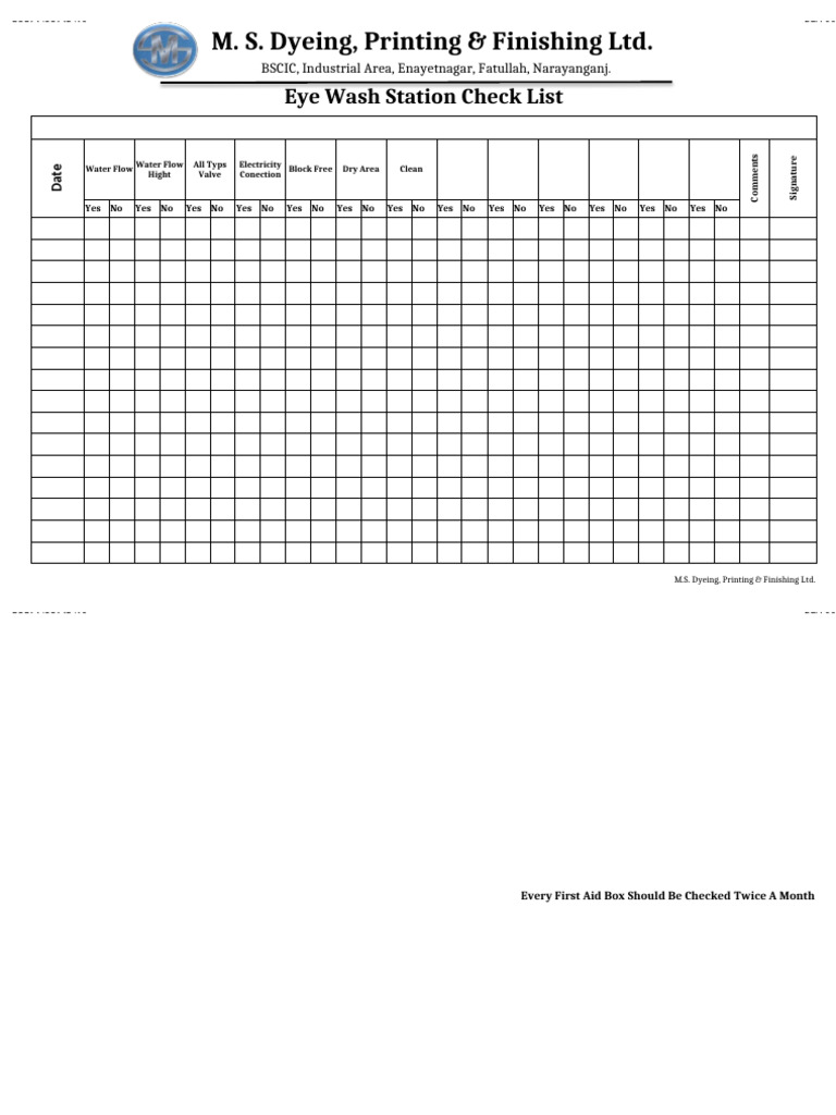 Eye Wash Checklist | PDF