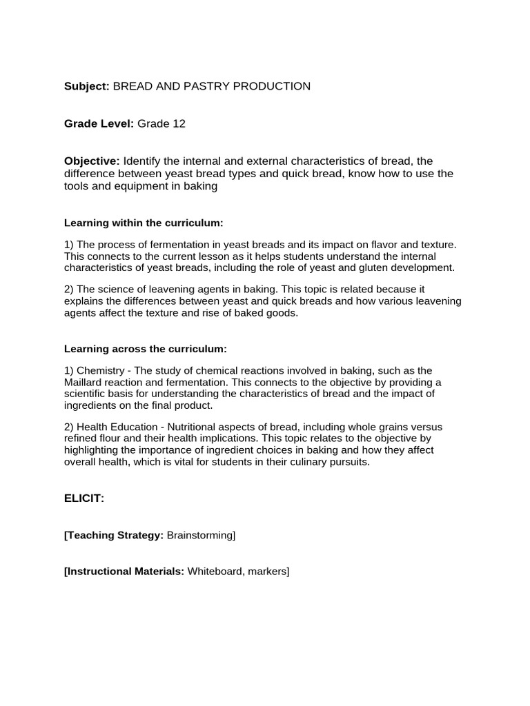 Lesson - Plan 1st Quarter BPP | PDF | Breads | Baking