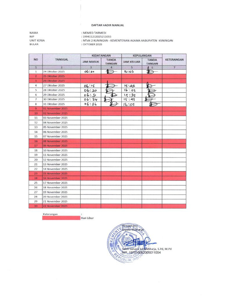 Absensi Manual Memed - 11zon | PDF