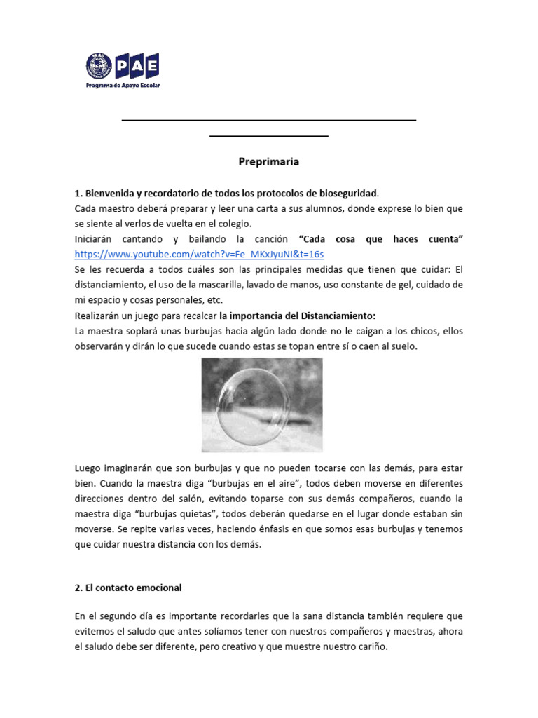 Actividades de Bioseguridad en Preprimaria | PDF