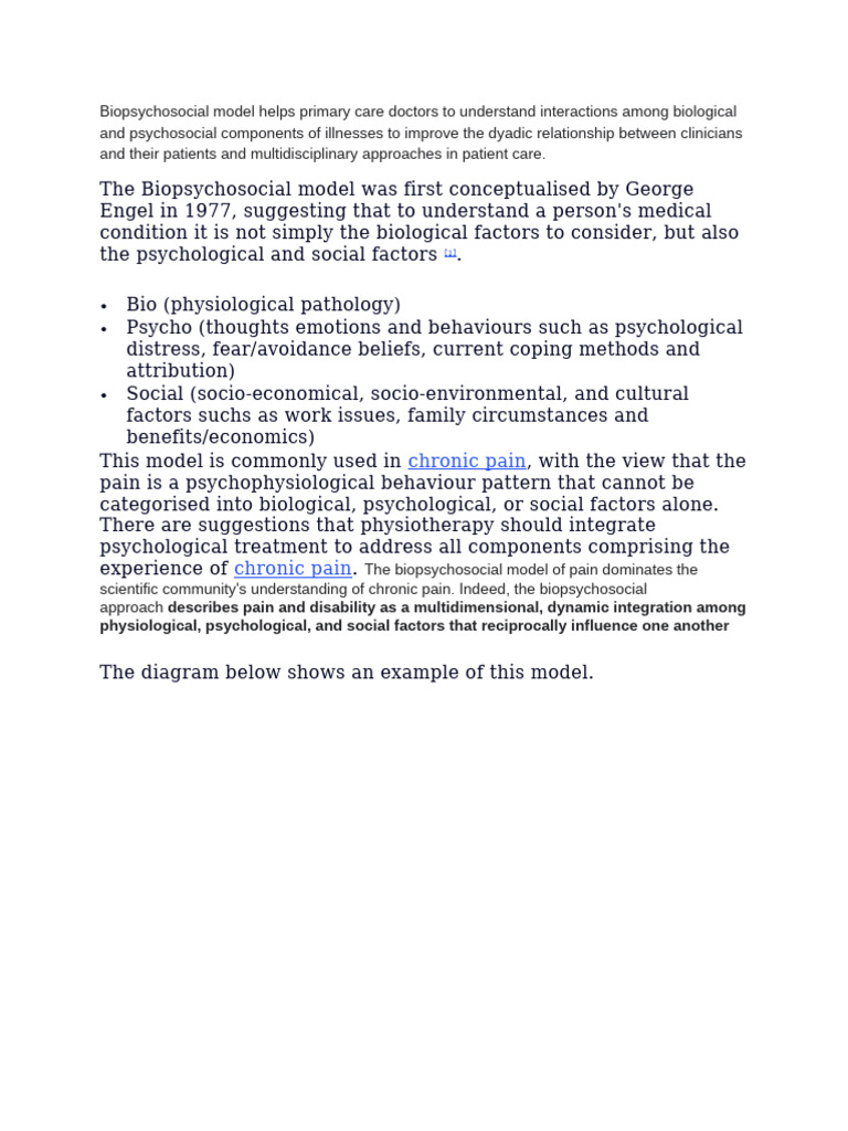 Biopsychosocial Model in Chronic Pain Care | PDF | Psychology ...