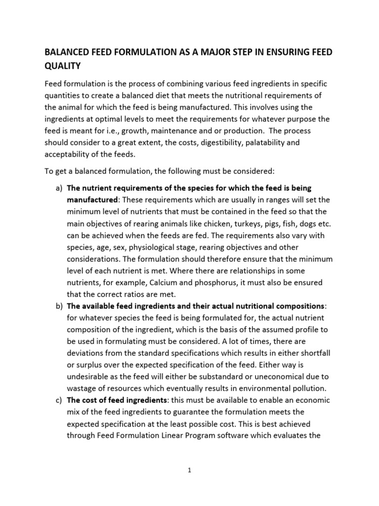 Balanced Feed Formulation As A Major Step in Ensuring Feed Quality ...